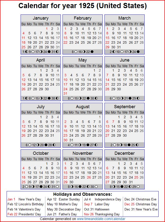 1925 Calendar