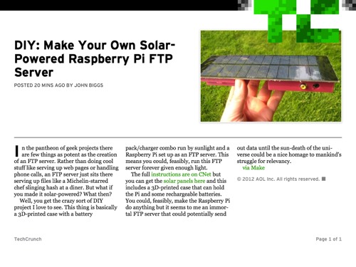 Planet of Tech: Make Your Own Solar-Powered Raspberry Pi FTP Server.