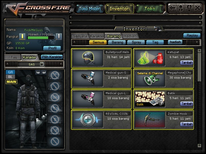 Di jual char game Cross Fire Pangkat Captain Grade 6 Harga 150K full ...