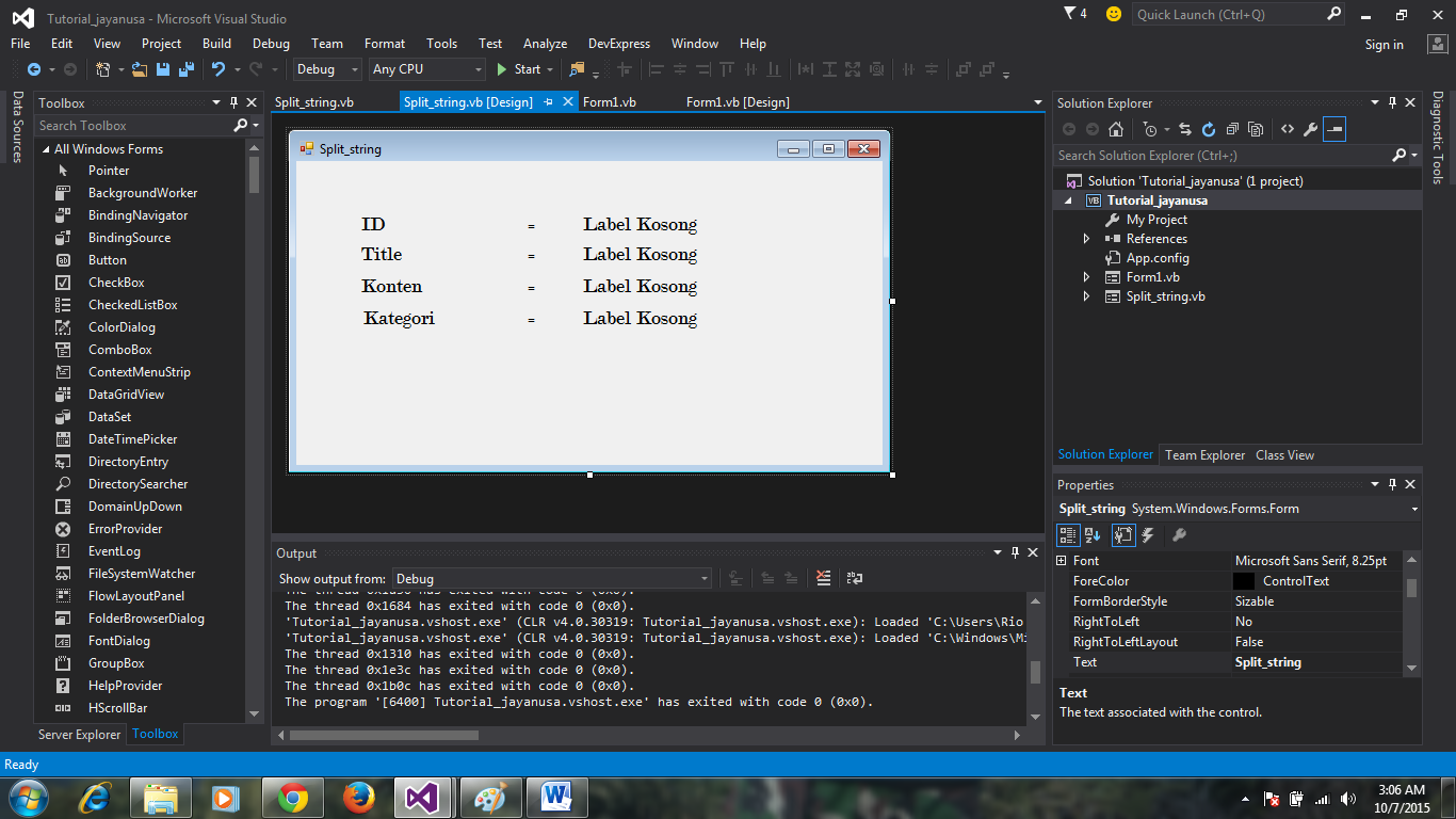 Tutorial Split String Di VB.NET 2015 - Programer Minang