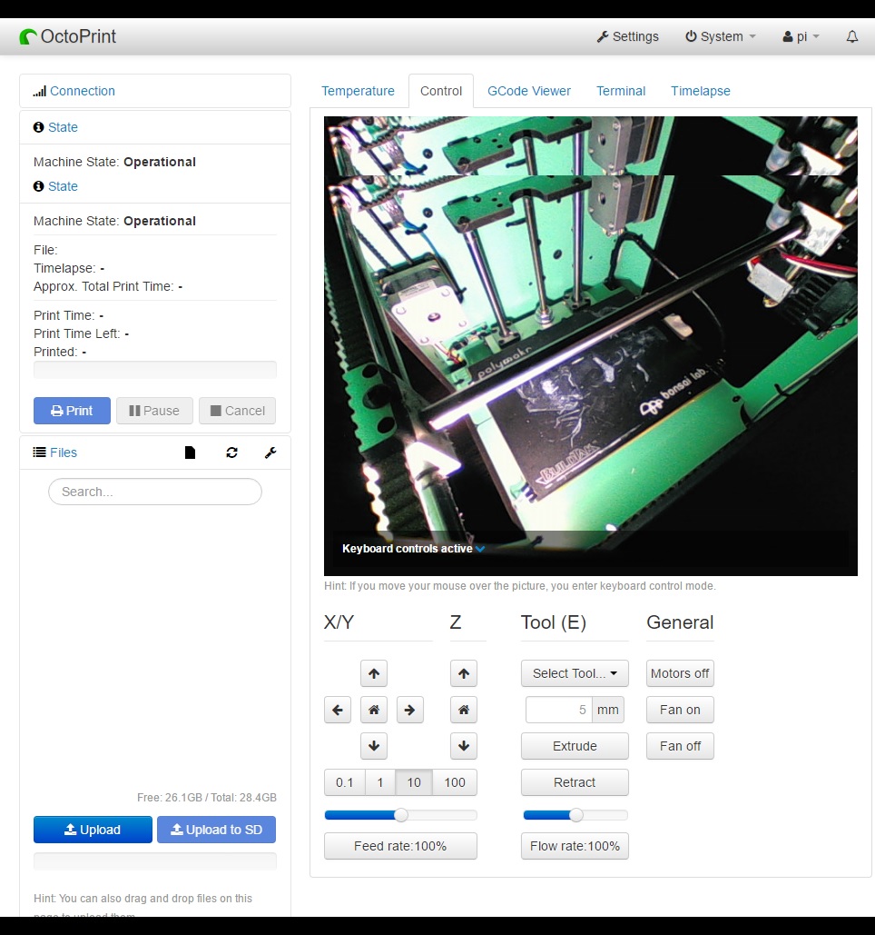 OctoPrintの初期設定をしてUSBカメラを使えるようにする