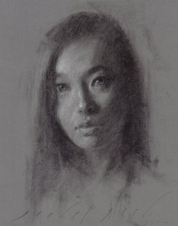 A DRAWING A DAY: "Moonlight" 7x9 Asian female portrait charcoal drawing ...