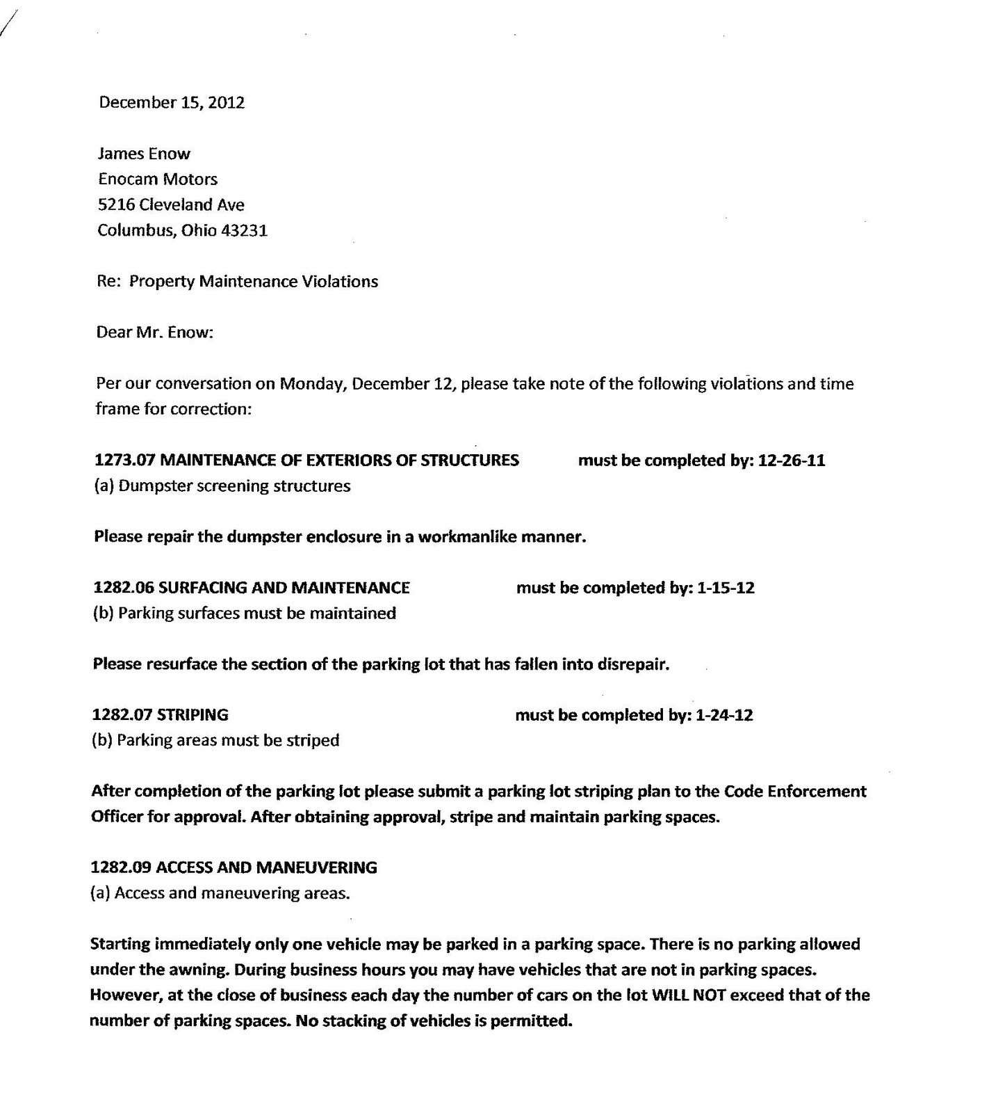 A Walk in The Park: Letter to Council via Tony Benedetti