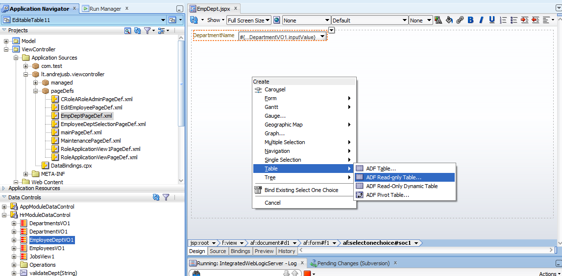 Java And Adf Learning Tutorial Populate Af Table Based On Value Selected From Dropdown Using