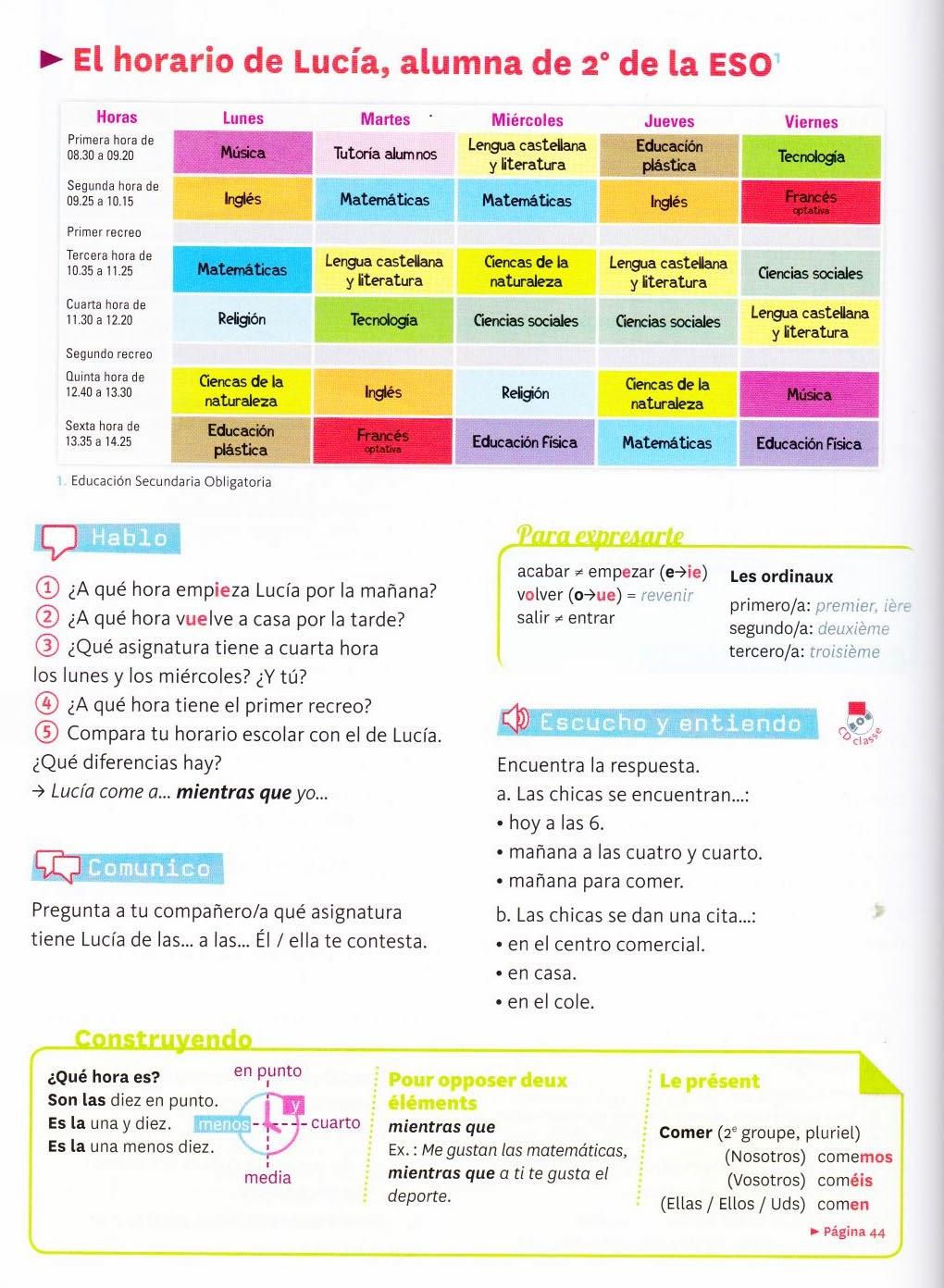 Español para Colegios: El horario de Lucía