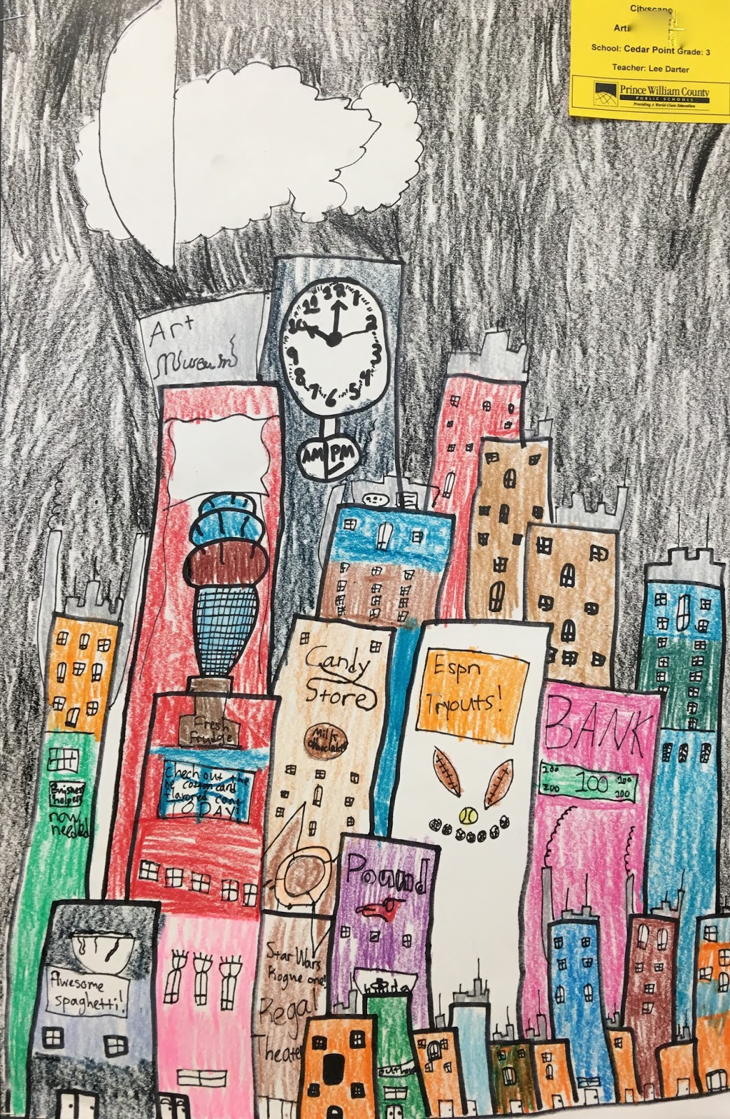 Art Room Blog: 3rd Grade Cities in the Style of IM Pei and James Rizzi ...