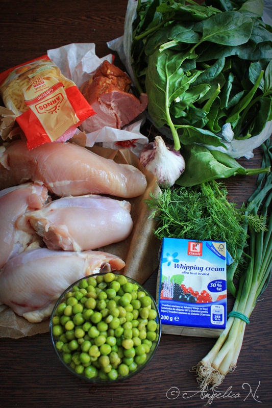 Angel's food: Pui frantuzesc cu mazare, spanac si paste gartene