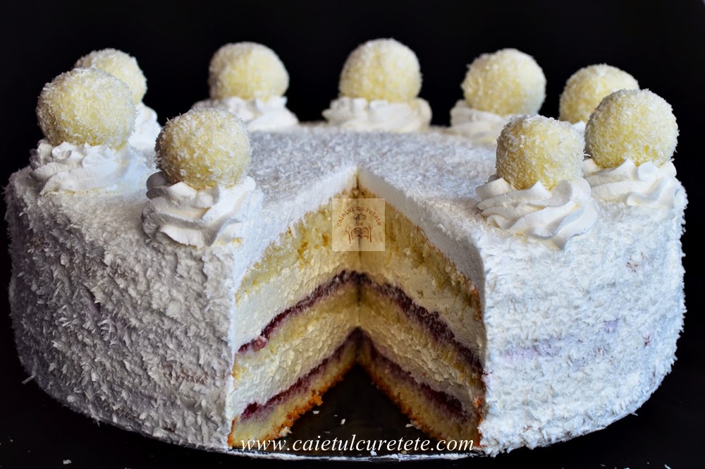 Tort Raffaello cu zmeura - CAIETUL CU RETETE