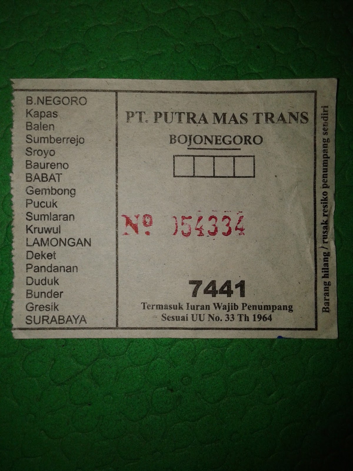 Caper Touring "One Stop Journey": Koleksi Karcis Bus