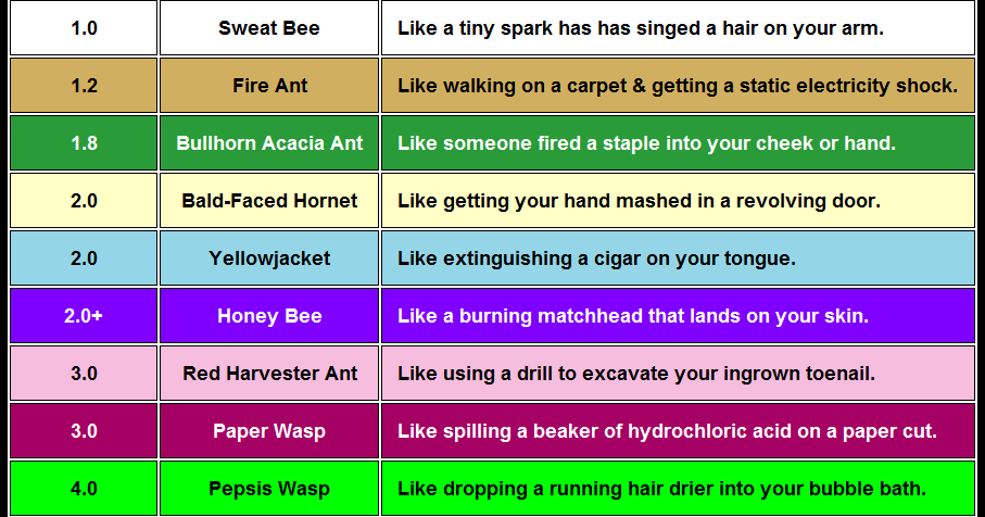 THE LAST VISIBLE DOG: Sting Pain Index
