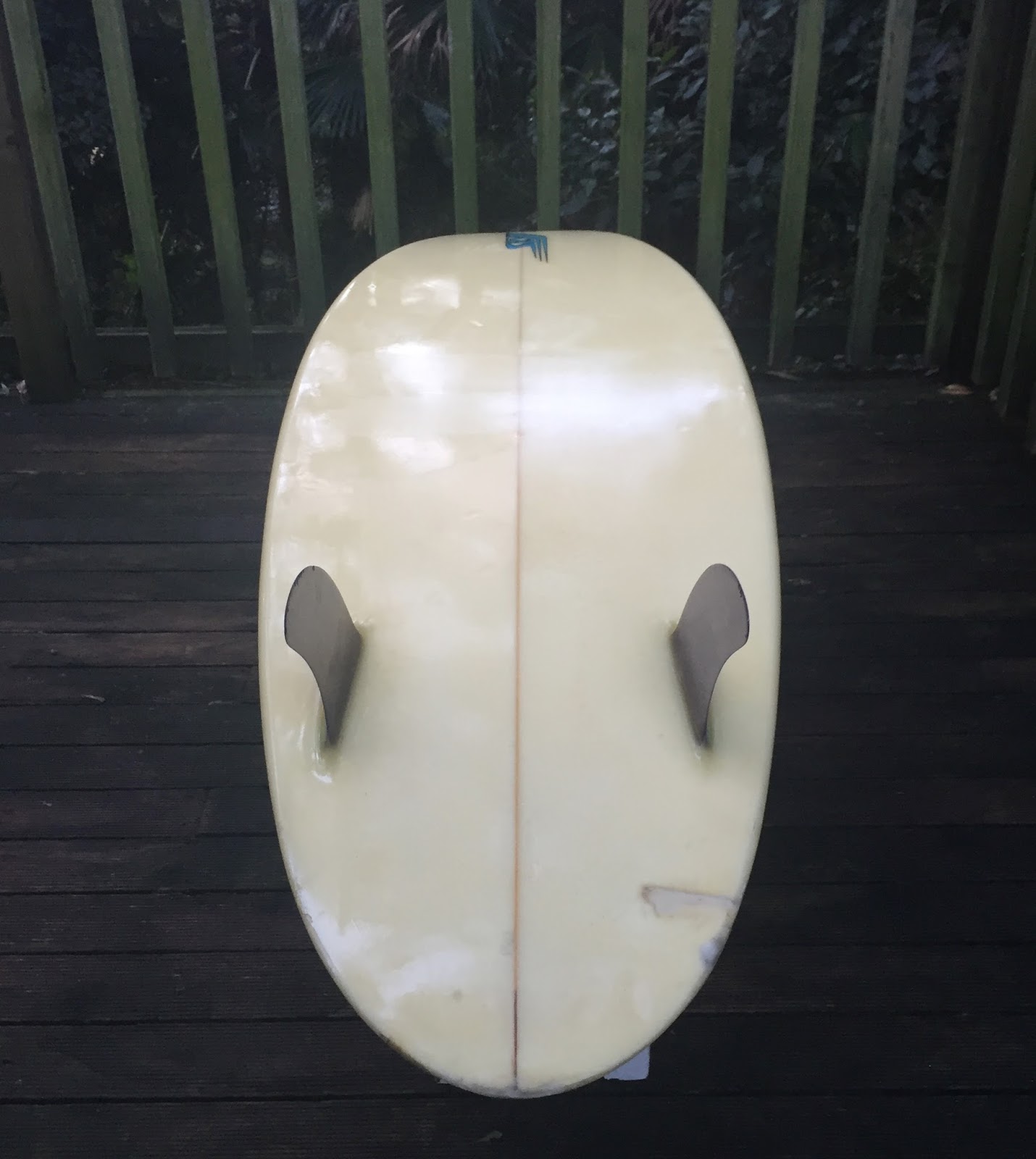 : Board Collector: Sky, rounded pin tail twin fin by Greg Melhuish.