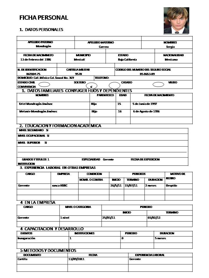 Guia Documentacion Administrativa: FICHA PERSONAL ...