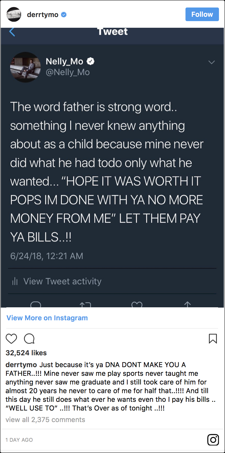 Rhymes With Snitch Celebrity And Entertainment News Nelly Cuts Off Father Over Ashanti Selfie