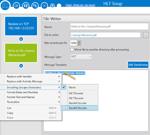 HL7 Interfacing: Writing Base64 encoded HL7 data to a Binary file