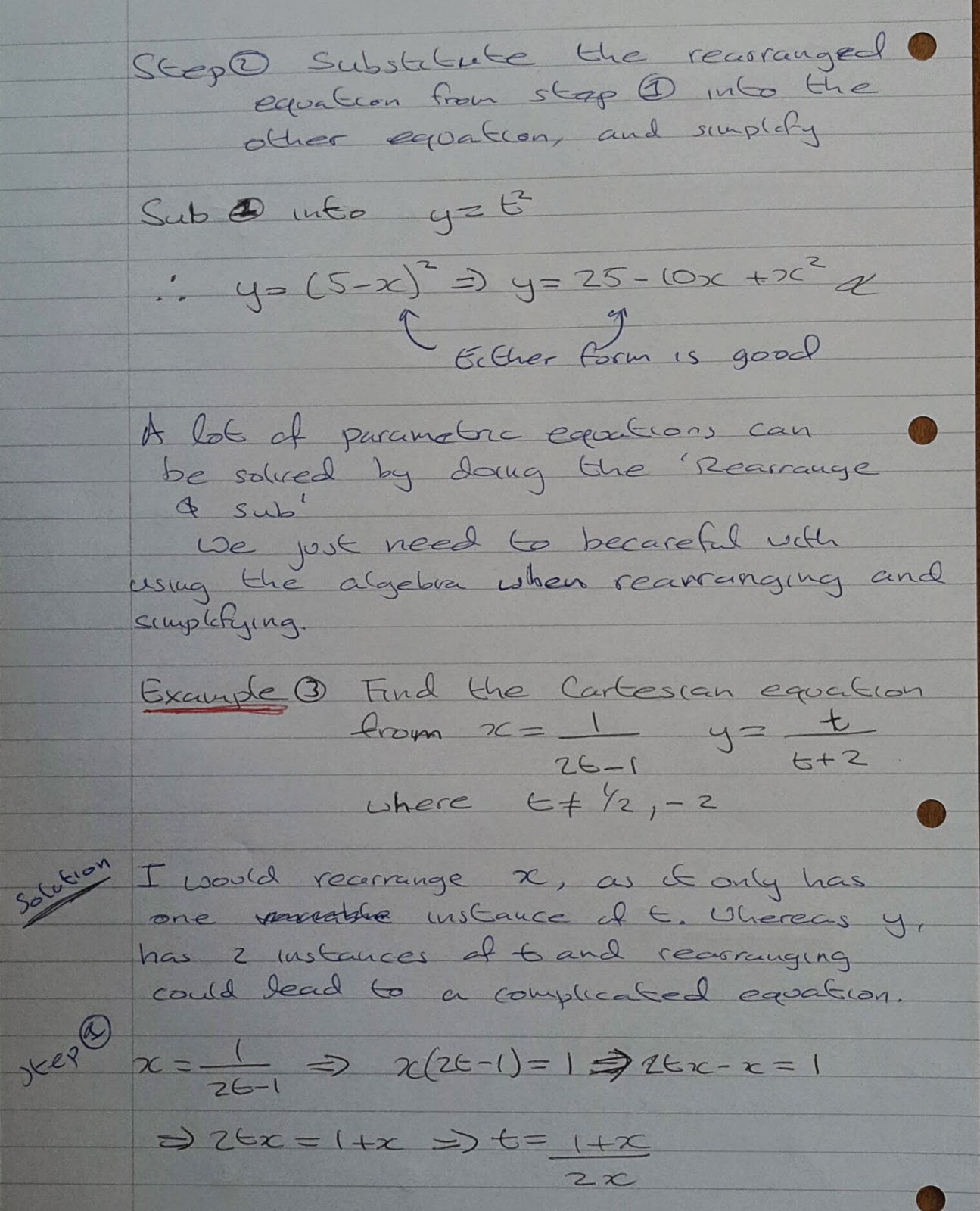 A Level Maths Notes: A2 Parametric Equations - Convert parametric to ...