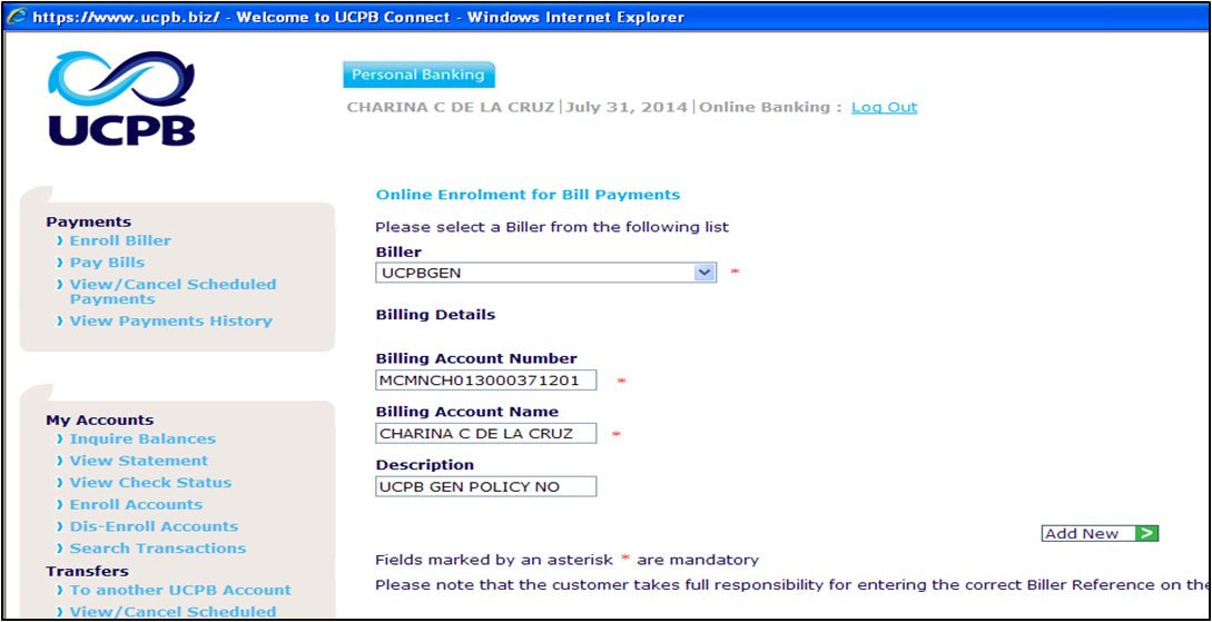 Payment Facilities: Bills Payment