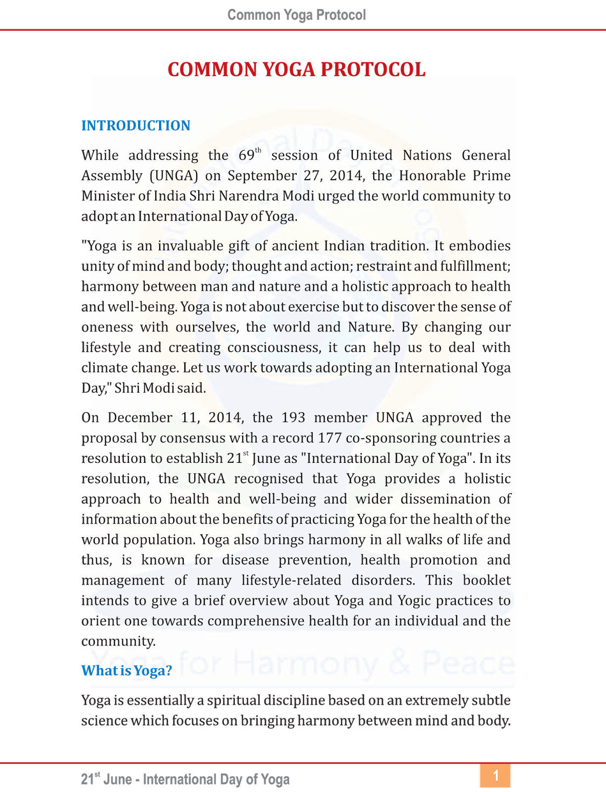 RMS 'TV' DIVISION: International day of Yoga - Common Yoga Protocol