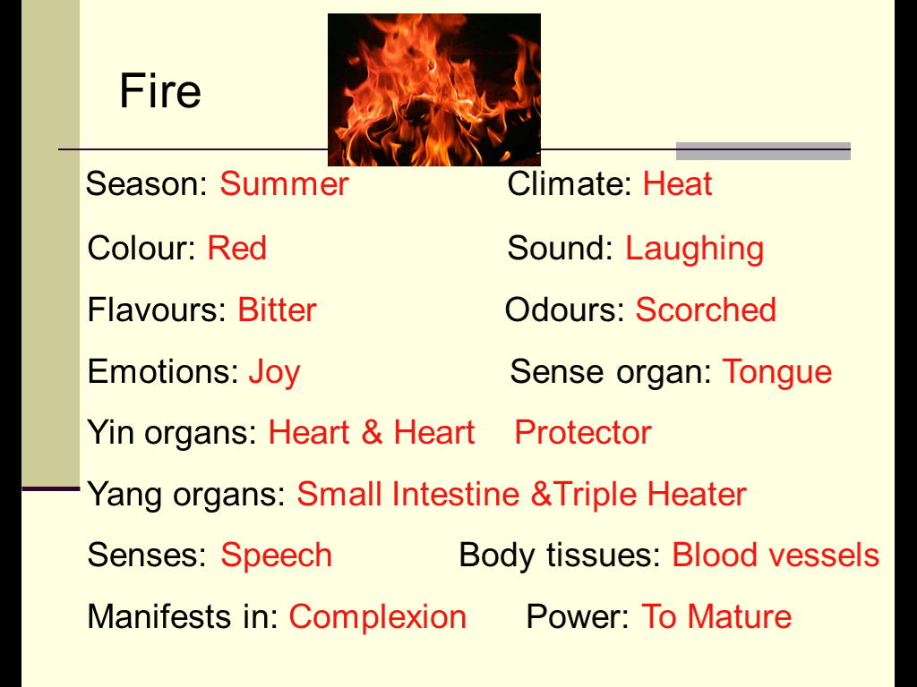 Hertfordshire Tai Chi: Resources: Five Element Associations