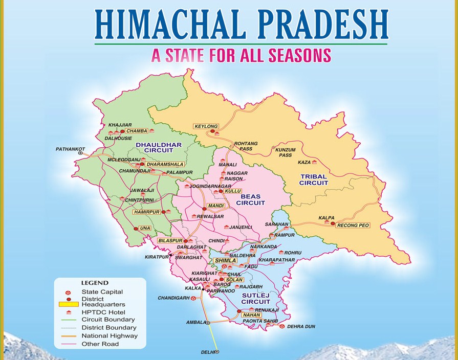 Himachal - God's own abode in Nature: Himachal's Tourist Map
