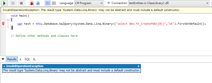 LinqToSql ExcuteQuery Binary linqtosql-excutequery-binary