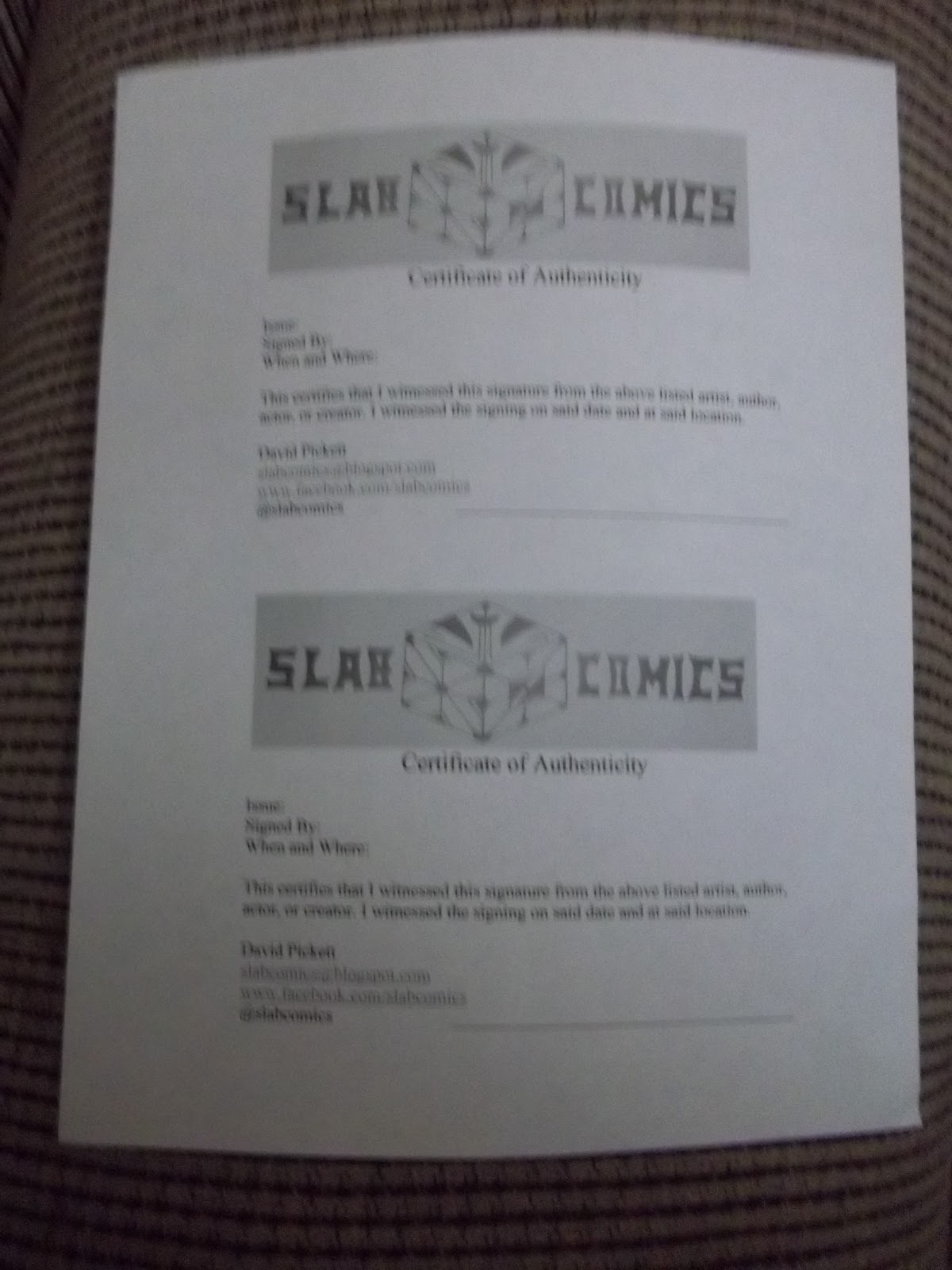 Slab Comics: Certificate of Authenticity