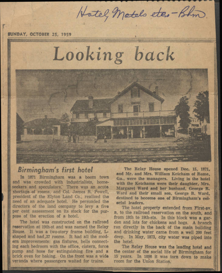 Alabama Yesterdays: Birmingham Photo of the Day (58): Relay House Hotel