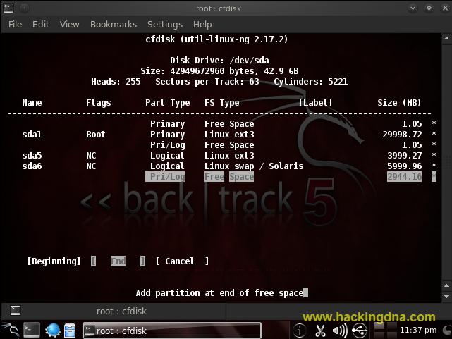 HackingDNA: LINUX PARTITION ON BACKTRACK 5
