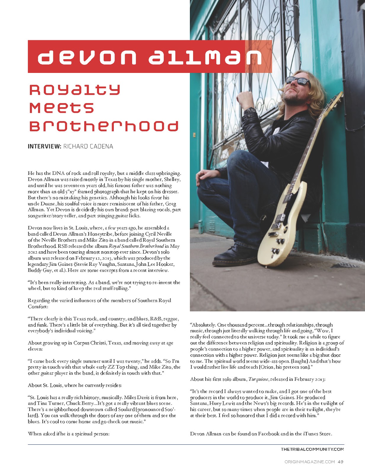 Richard Cadena, ETCP RT/CEE: Origin Magazine: Devon Allman Interview