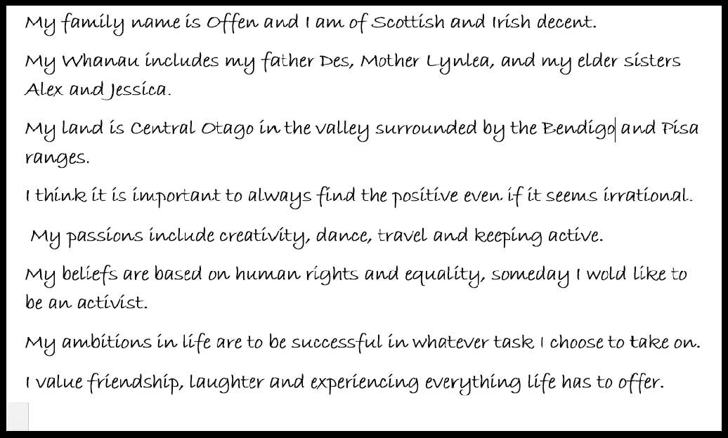 Connor Offen Space Design : Mihimihi draft Week 1