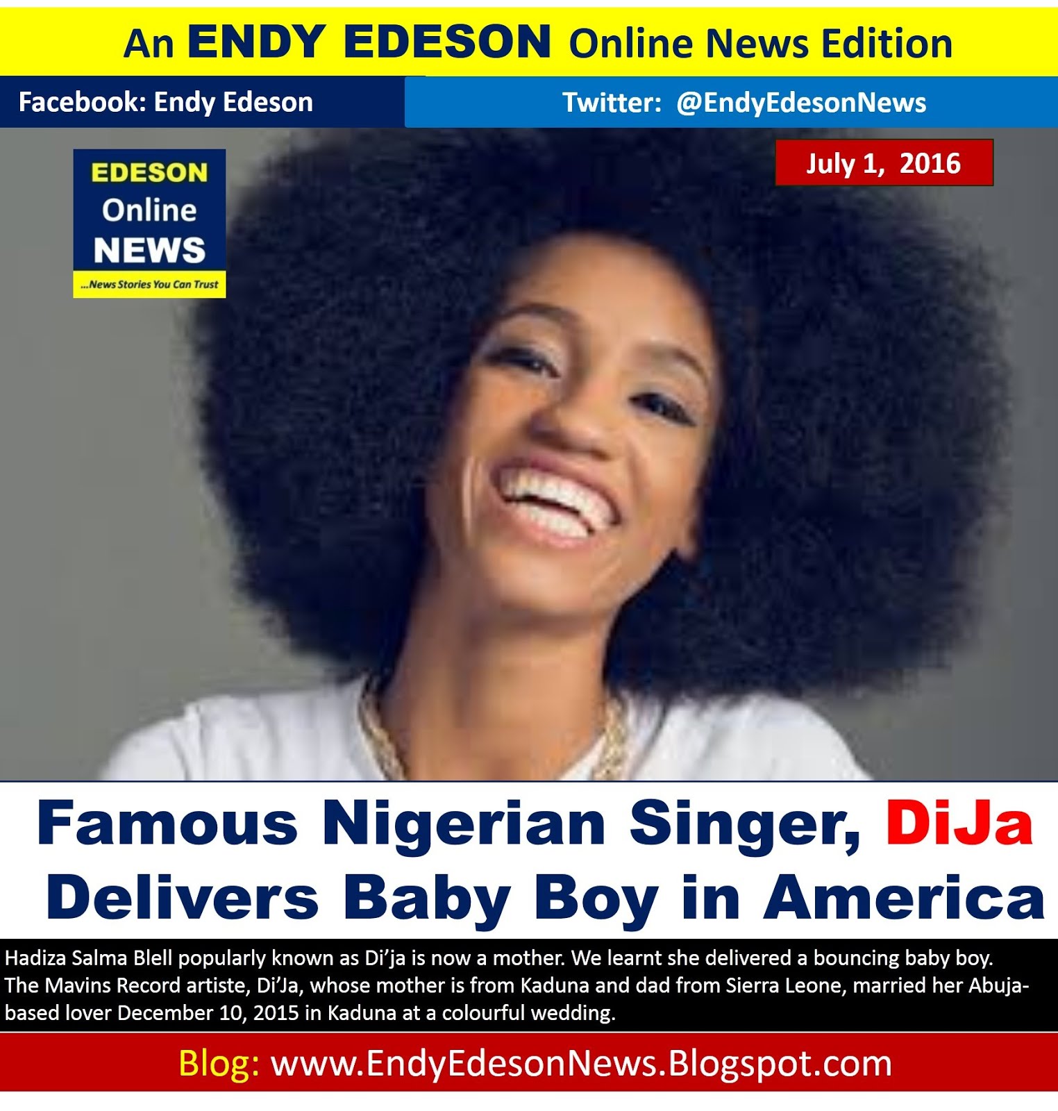 Edeson Online News: GOOD NEWS: Famous Nigerian Singer, DiJa Delivers ...