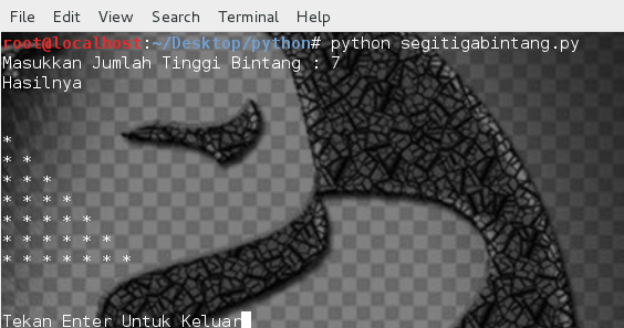 MEMBUAT SEGITIGA BINTANG MENGGUNAKAN PEMROGRAMAN PYTHON - КȺКȺFuad