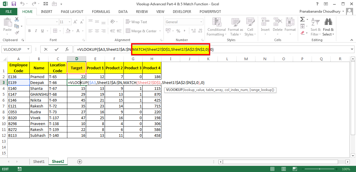 How To Use The Vlookup Function With Match Function Advanced Part 4 And 5 Excel Solutions