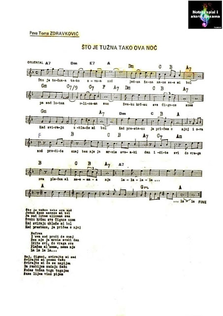 NOTE | DOMACE I STRANE: STO JE TUZNA TAKO OVA NOC AKORDI NOTE