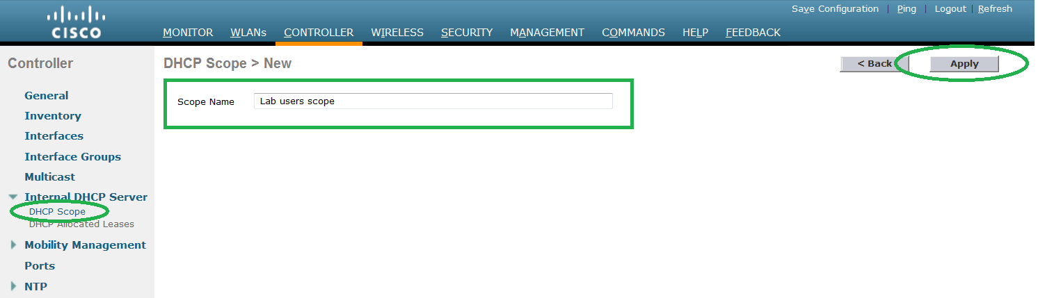 Networklearner: Internal DHCP SCOPE in Cisco WLC via GUI