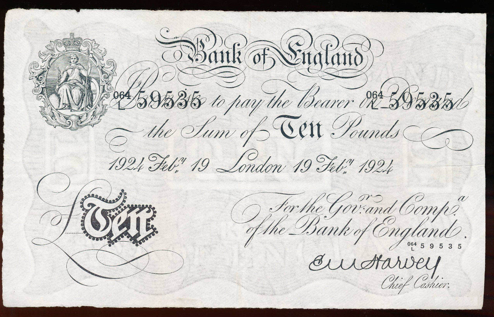 Great Britain 10 Pound Sterling White Note 1924 Bank of England|World ...