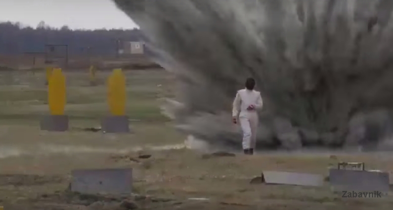 Russian Military Terminator Testing A Bomb Suit By Walking Through A ...