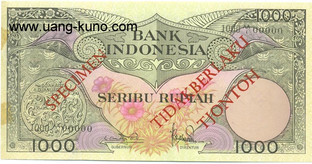 Inilah uang kuno 1000 Rupiah Seri Bunga 1959 (1) | Uang Kuno Kertas Logam