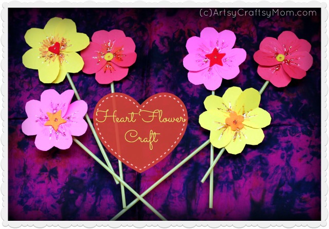 Valentine's Crafts- Dotty Heart & Heart flowers - Artsy Craftsy Mom