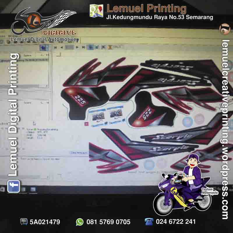 Custom Decal Full Body Striping Motor Yamaha Scorpio Thema "Techno Red ...