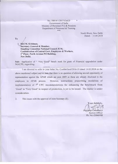 7th CPC: Application of “Very Good” bench mark for grant of MACP and ...