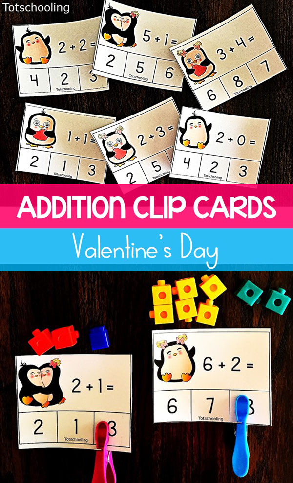 Valentine's Day Addition Clip Cards | Totschooling - Toddler, Preschool ...