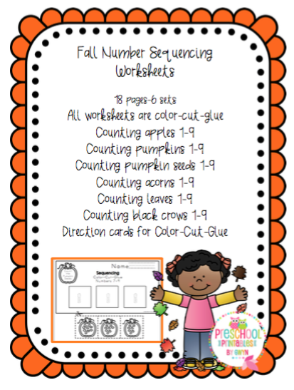 Fall Number Sequencing Worksheets ~ Preschool Printables