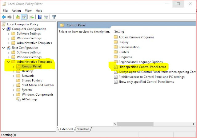4)After click on hide specified control panel items you will see a new ...