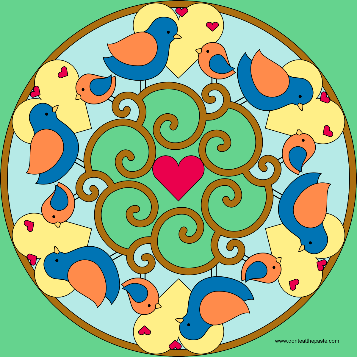 Don't Eat the Paste: Mother and child bird mandala to color AND a video