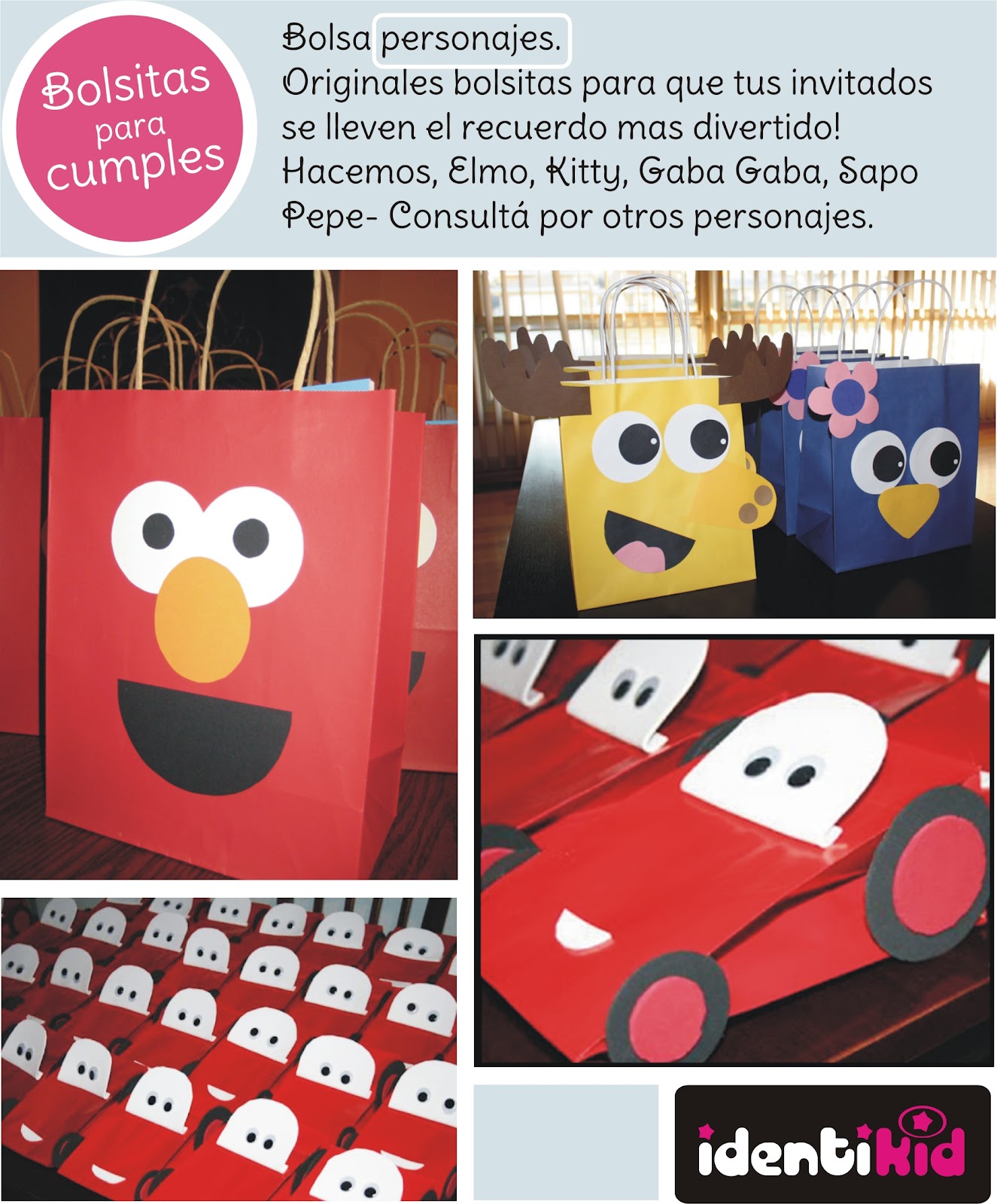 IDENTIKID diseño grafico para eventos: BOLSITA PERSONAJES