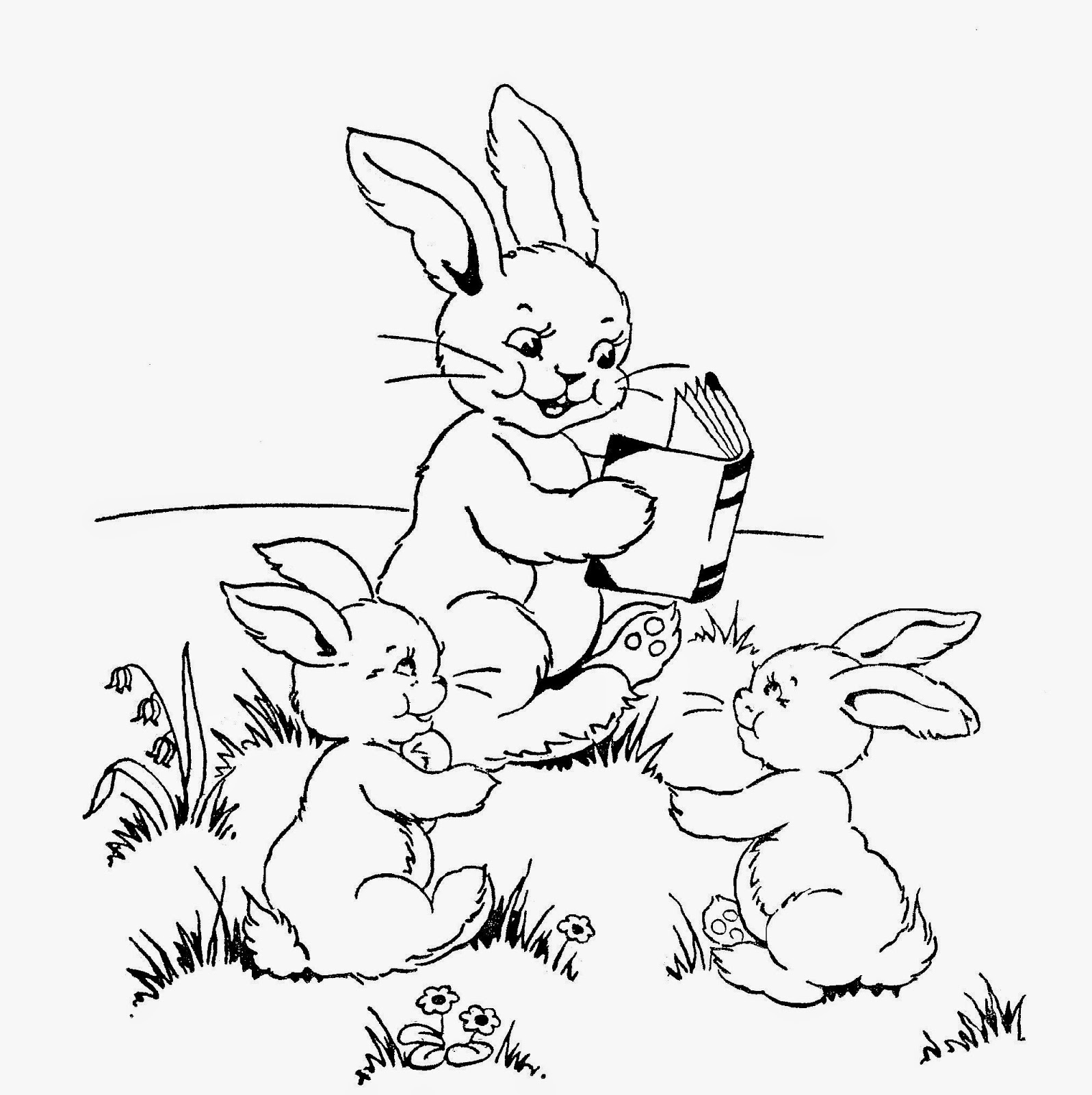 Digital Stamp Design: Free Easter Digital Stamp: Mother Rabbit Reading ...