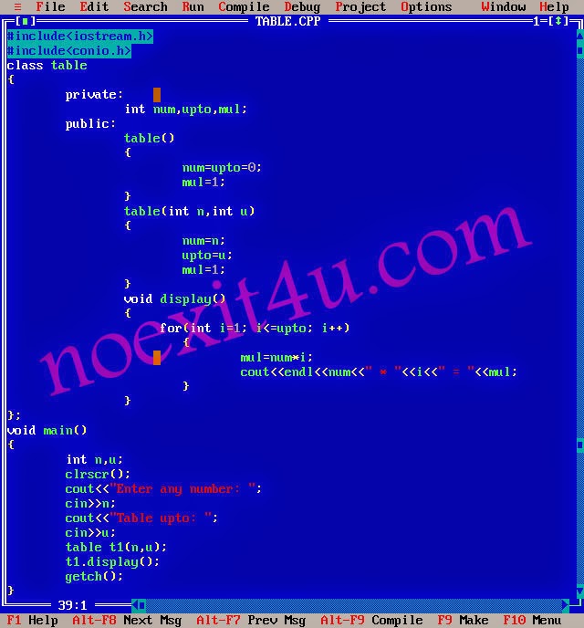 C PROGRAM TO PRINT TABLE OF ANY NUMBER UPTO N Noexit4u