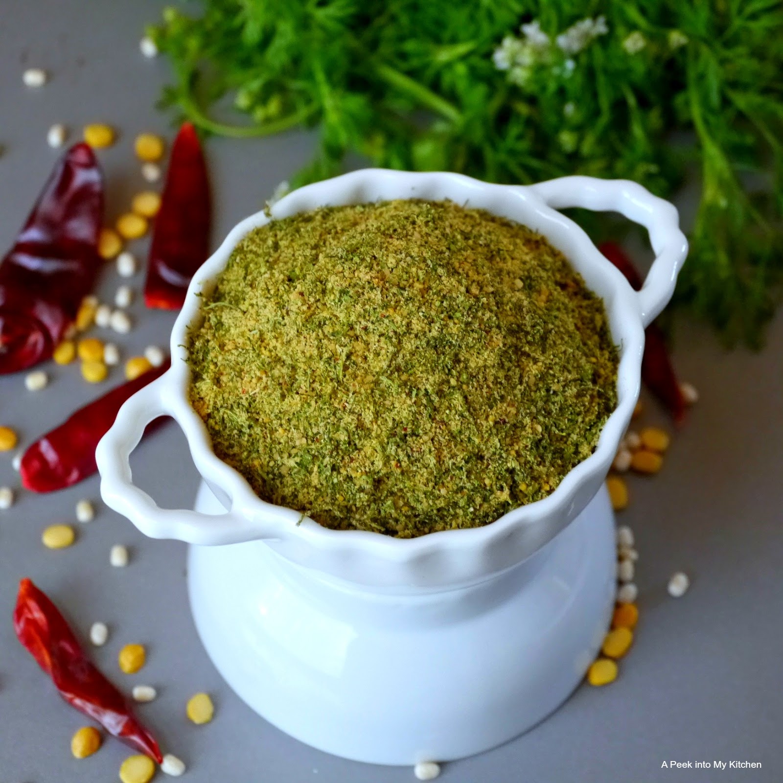 A Peek into My Kitchen: Kothamalli Podi / Spiced Cilantro Powder ~ Day 149