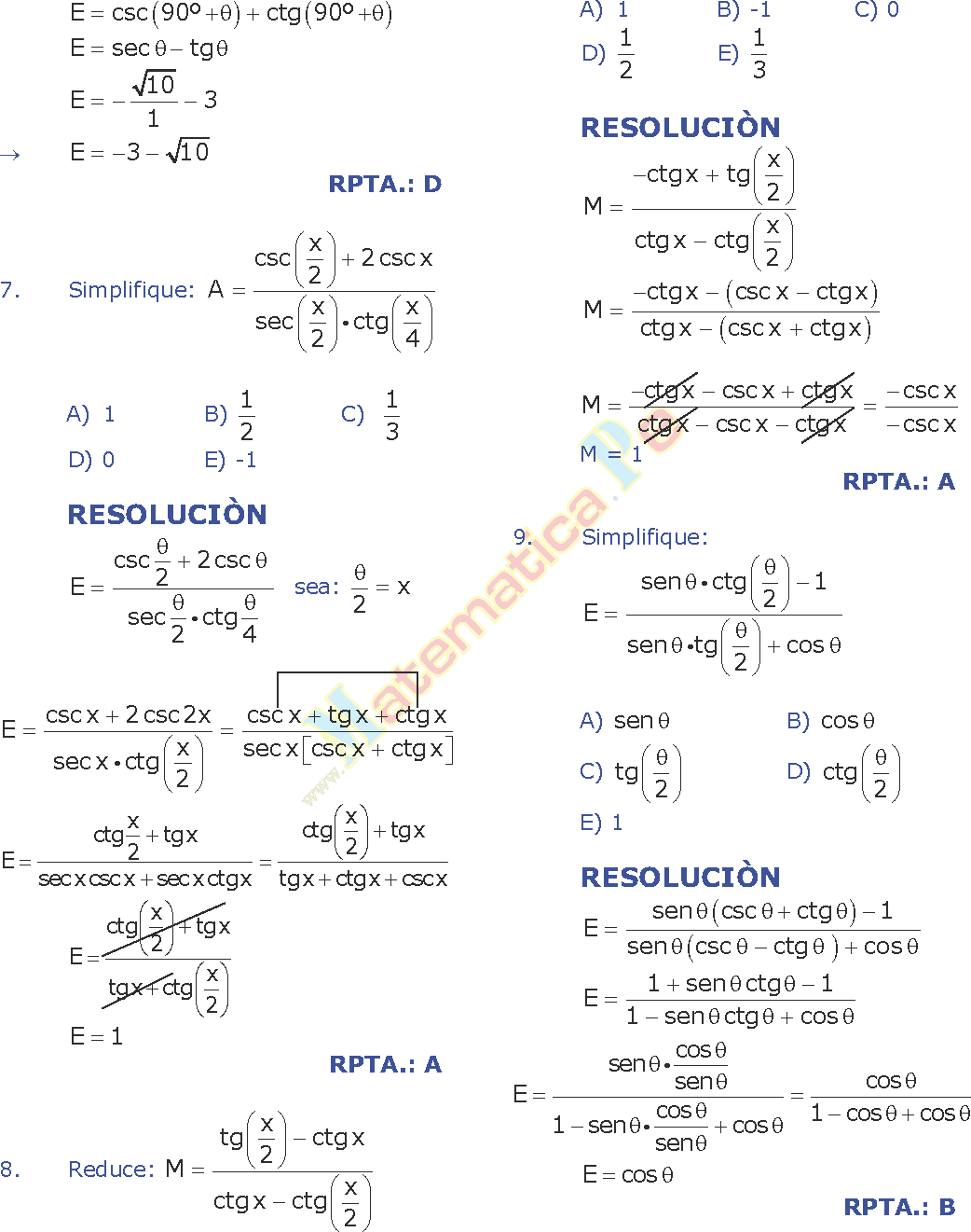 RAZONES TRIGONOMÉTRICAS DE ARCO DOBLE EJERCICIOS RESUELTOS