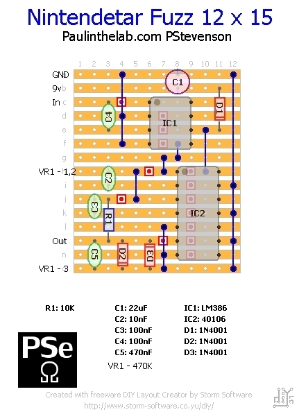 Paul In The Lab: Nintendetar Guitar Fuzz Stripboard Veroboard Layout